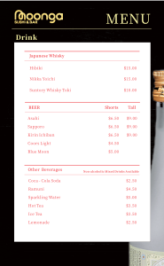 Menu - Moonga Sushi & Bar