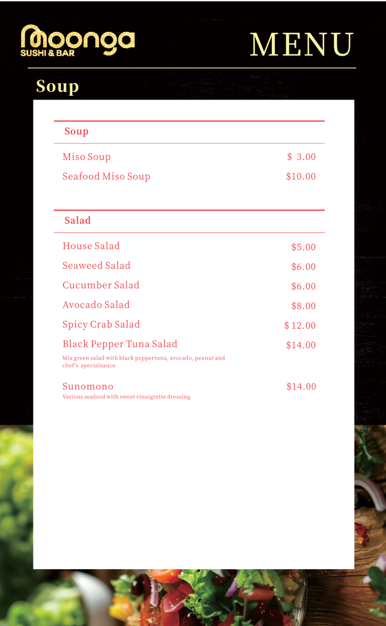 Menu - Moonga Sushi & Bar